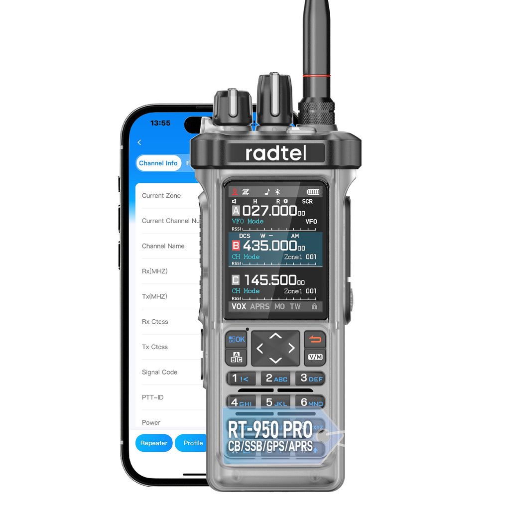Radtel RT-950 PRO Clear Version (27Mhz TX/RX) 10W Walkie Talkie AM/FM ...