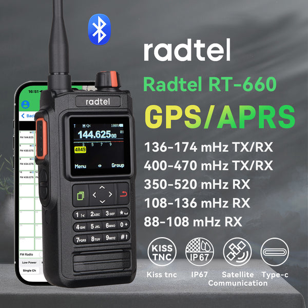 Radtel RT-660 IP67 GPS Bluetooth Dual Band VHF/UHF Two-Way Radio APRS ...