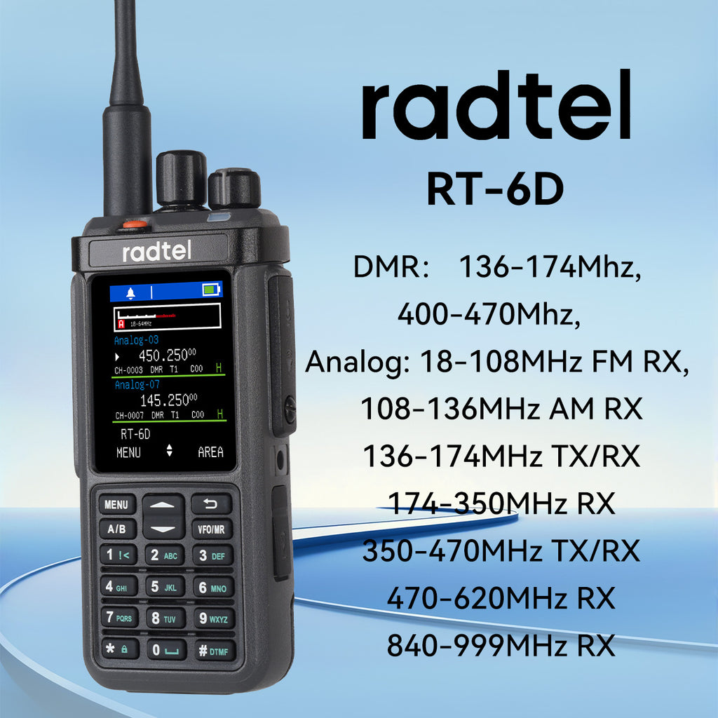Radtel RT-6D DMR Radio 500K Contacts Dual Band Walkie Talkie Dual Time ...
