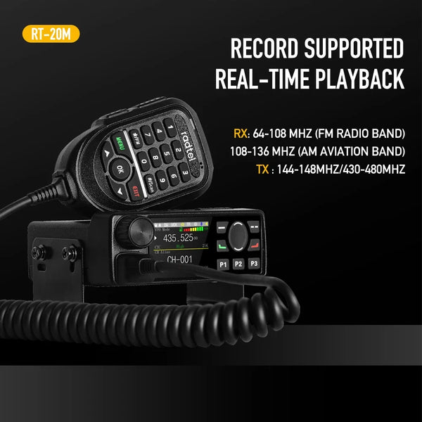 Radtel RT-20M Dual Band Mobile Radio 25w Ham Walkie Talkies 999CH Ca ...