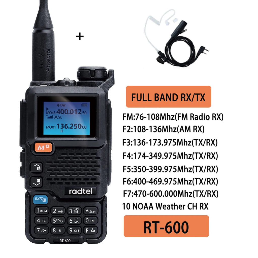 Radtel RT-600 Air Band Walkie Talkie Portable Am Fm Two Way Radio Com ...