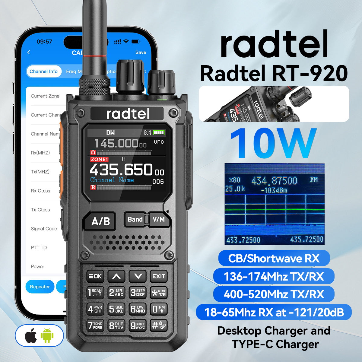 Radtel RT-920 Walkie Talkie Long Range SW MW LW AM SSB CB 10W Receive – Xiamen Radtel ...